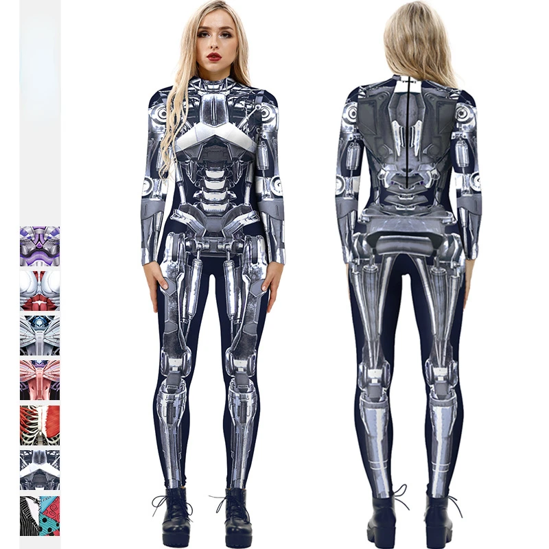 Carnival Cosplay Robot Punk Jumpsuit Costumes Set Catsuit Sexy Women ...