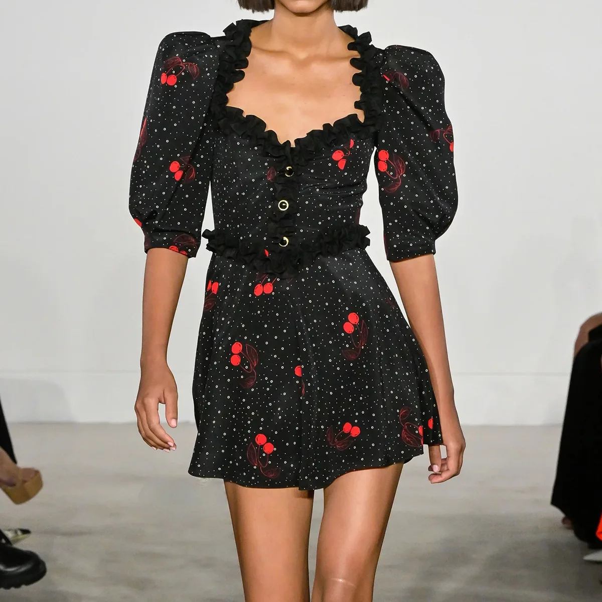 KOYOUN-Autumn-Catwalk-Women-s-Cocktail-Party-Dress-Puff-Sleeves-Cherry ...