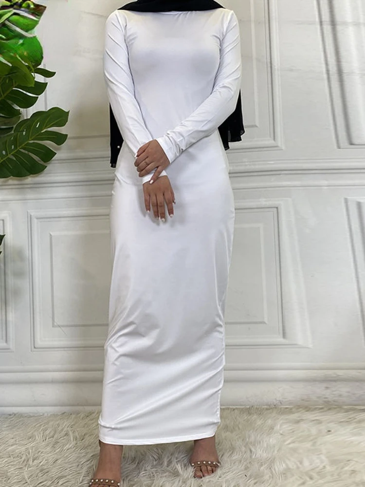 White-Muslim-Dress-Under-Abaya-Modal-Cotton-Long-Sleeve-Inner-Dresses ...