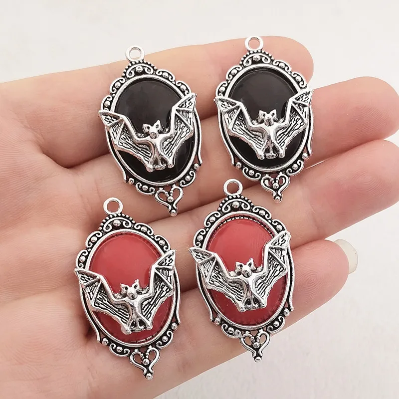 4pcs Gothic Vampire Bat Silver plated Framed Bat Cameo Charms Halloween ...