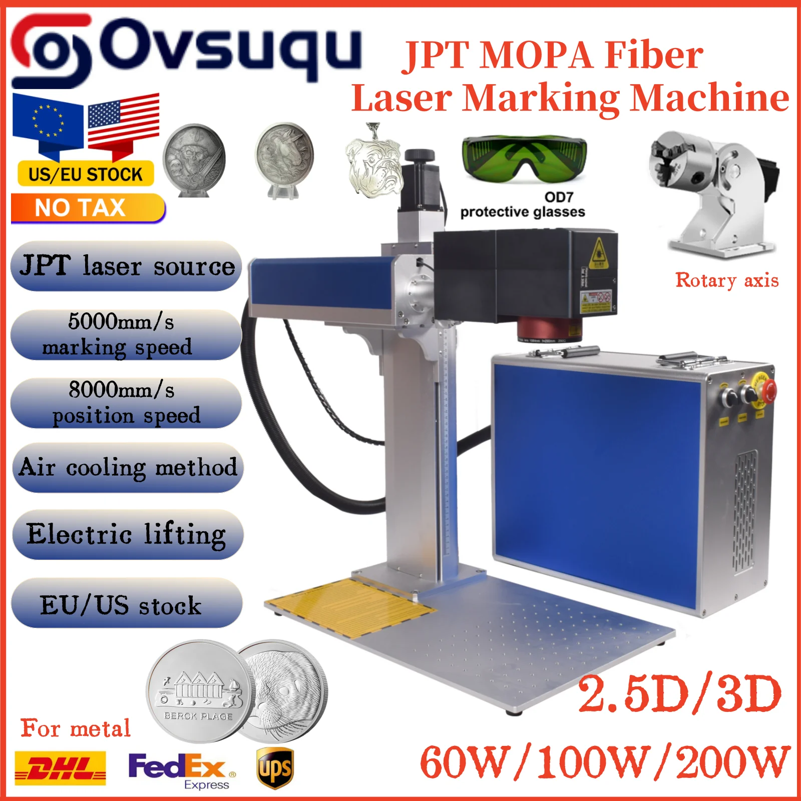 2.5D/3D 60W/100W/200W JPT MOPA E2 Fiber Laser Marking Machine Metal ...