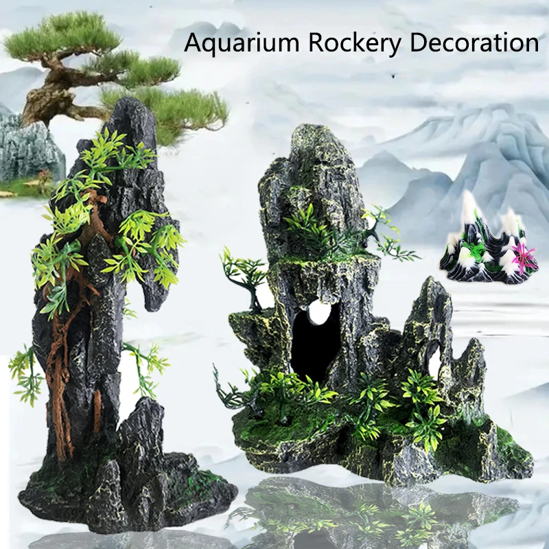 Resin-Aquarium-Rockery-Mountain-Decoration-Artificial-View-Rock-Cave ...