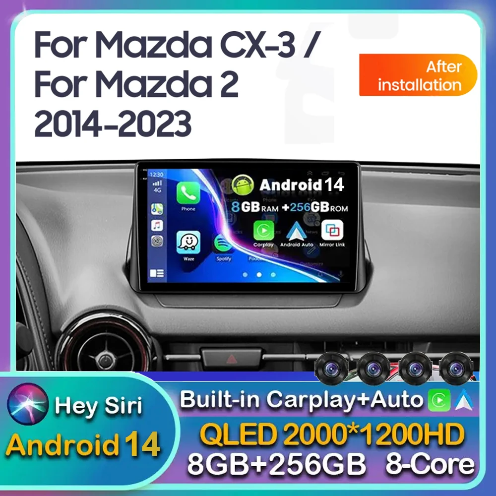 Android-14-Carplay-Auto-Car-Radio-For-Mazda-CX-3-CX3-Mazda-2-DK-2014 ...