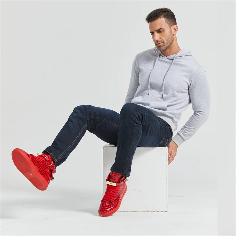 Men Wearing Red Sneakers