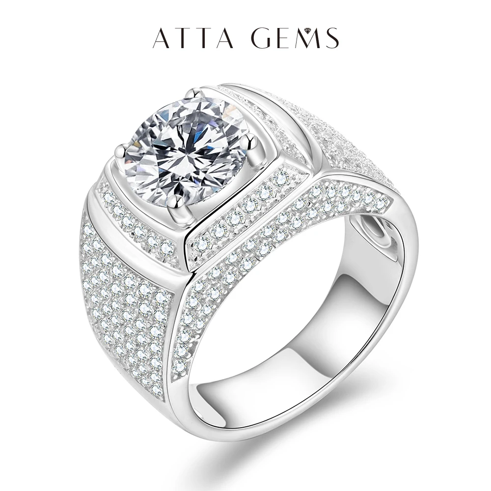 ATTAGEMS Classic 925 Sterling Silver Rings Men Wedding Silver Diamond ...