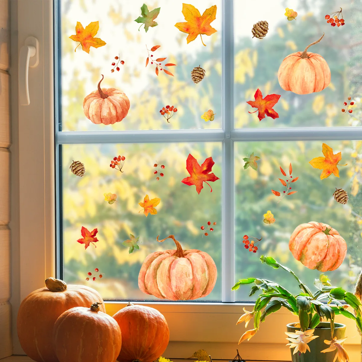 Fall-Pumpkin-Maple-Leaf-Window-Stickers-Thanksgiving-Halloween-Glass ...