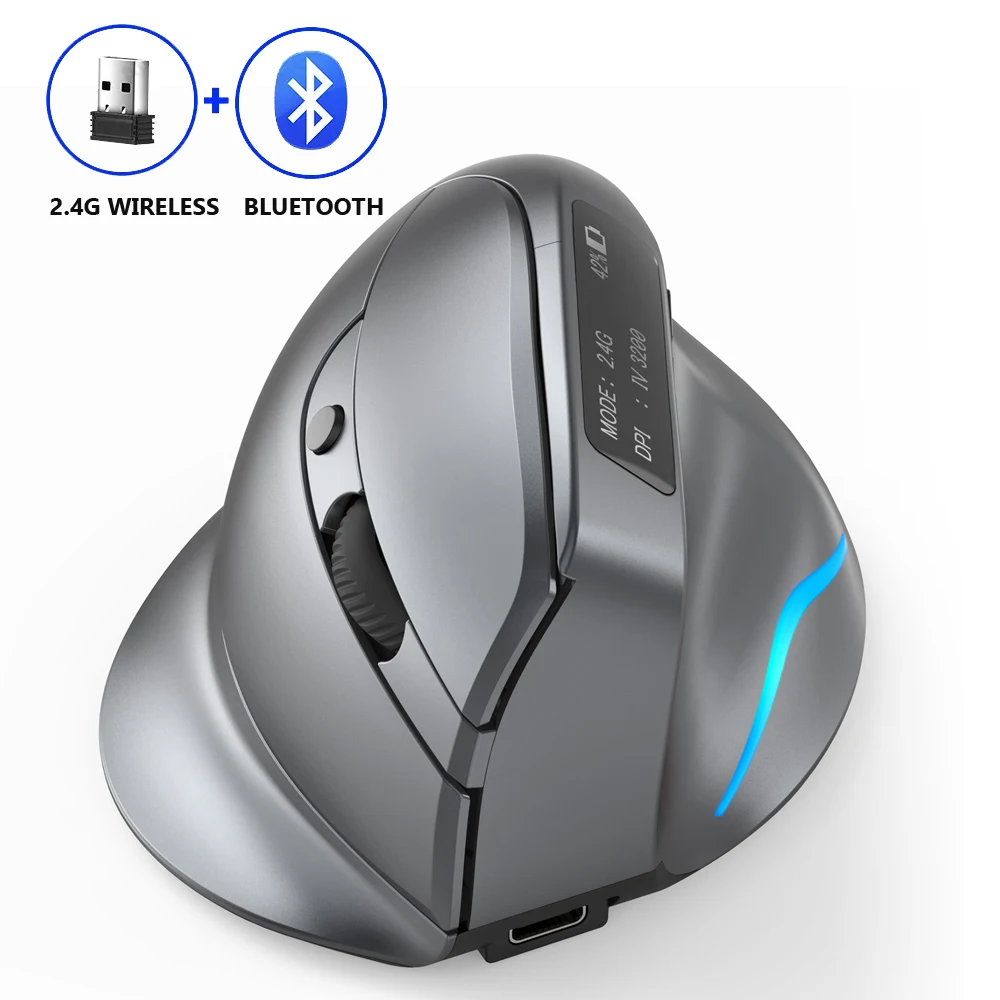 ZELOTES F-26C Desktop Upright Mouse Ergonomic 3200DPI 2.4G Bluetooth ...