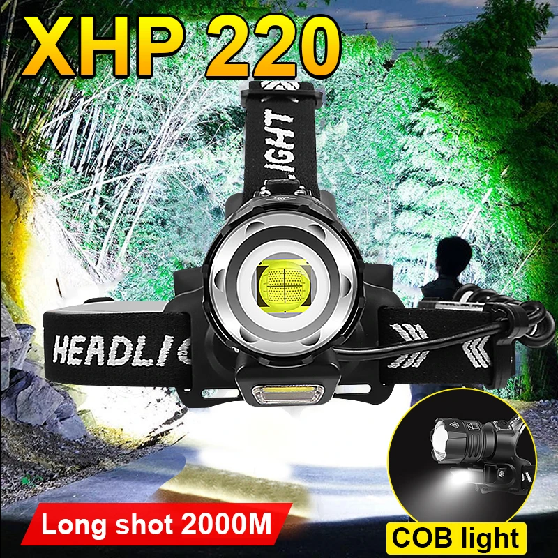 2000000 LM XHP220 강력한 헤드램프 USB 충전식 COB LED 헤드 Lamp18650 헤드 손전등 토치 캠핑 낚시 ...