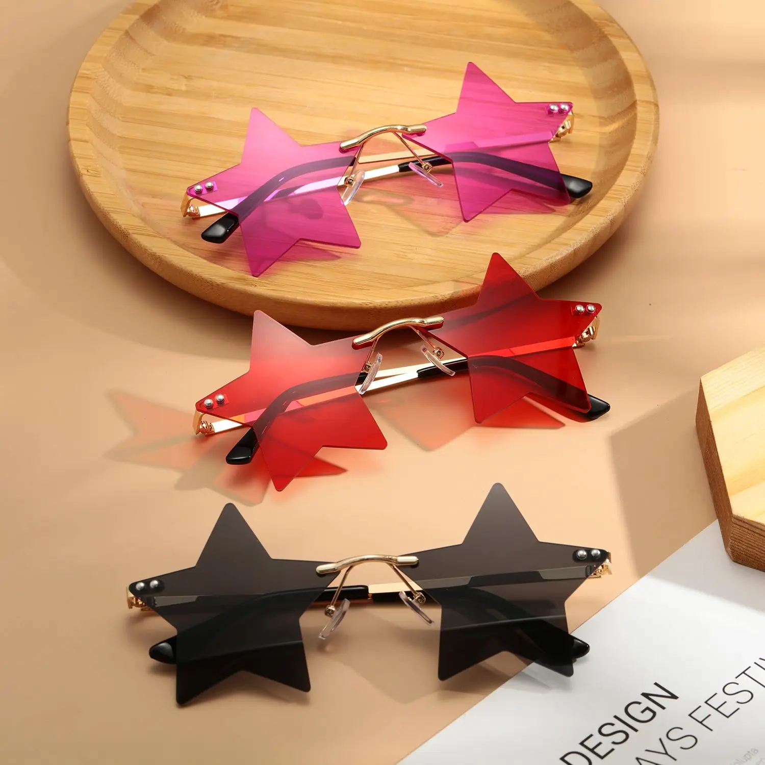 New-Fashion-Rimless-Star-Shape-Sunglasses-Party-Glasses-Funny-Pentagram ...
