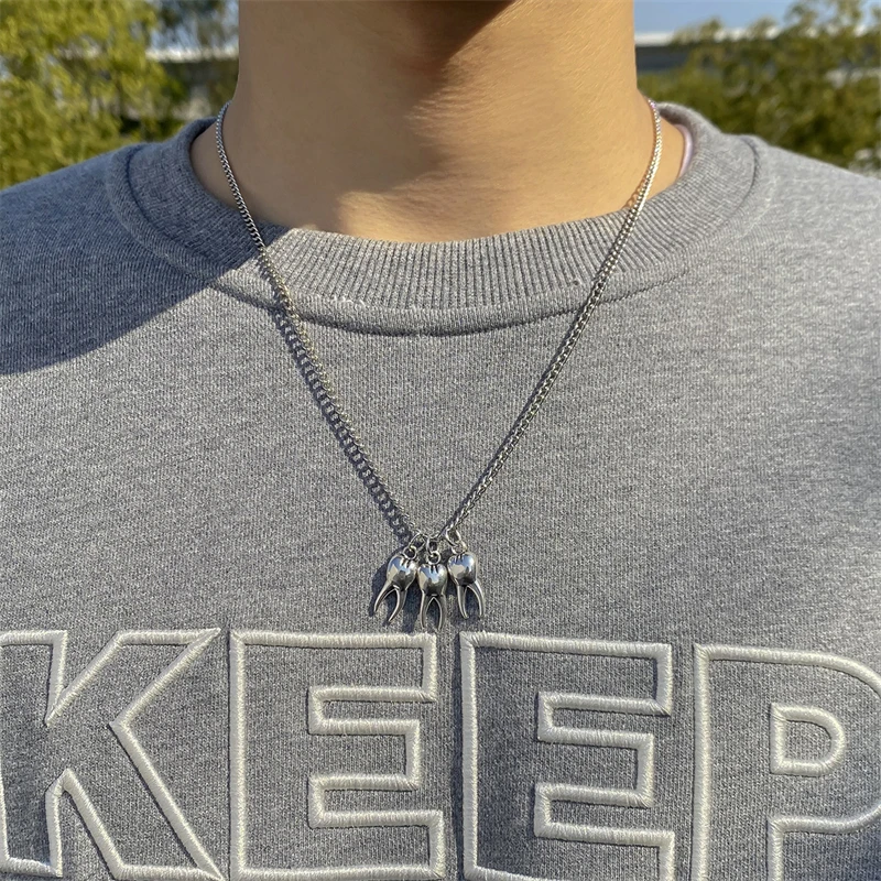 Punk Style Exquisite Metal Fangs Pendant Necklace Personality Hip Hop ...