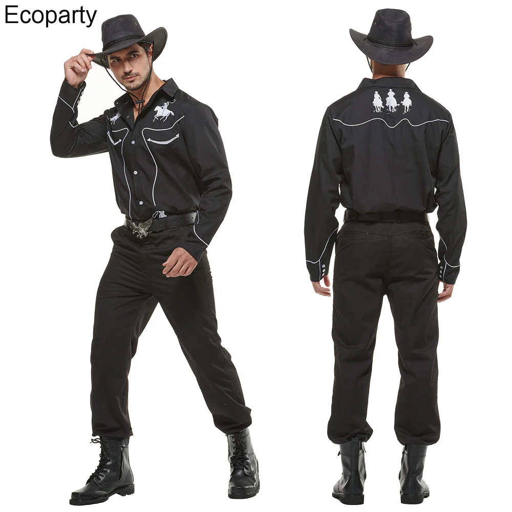 Men's Western Traditional Cowboy Cosplay Shirts Black Retro Embroidered ...