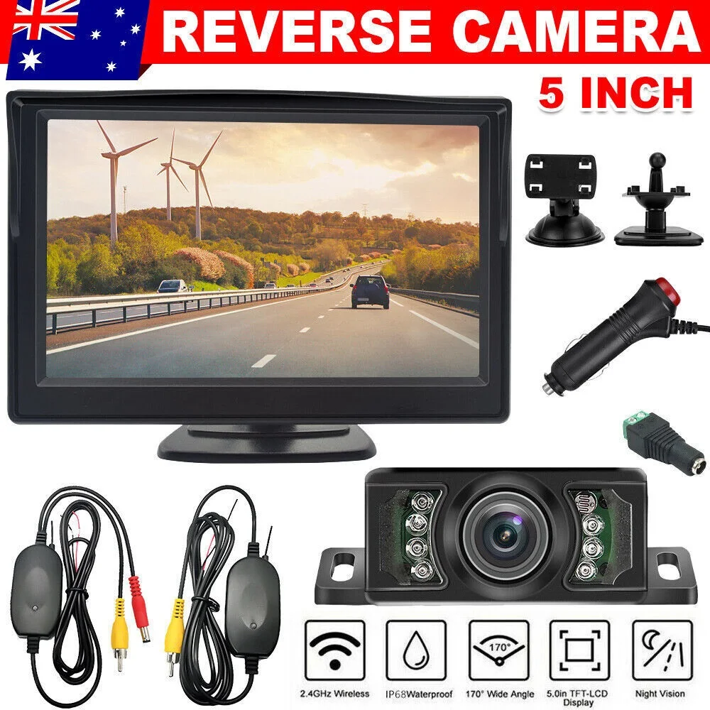 Wireless-5-Car-Monitor-Reverse-Camera-Rear-View-Backup-Parking-Cam-Kit ...