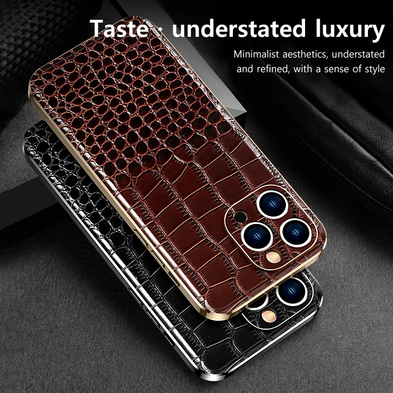 Luxury Genuine Leather Phone Case with Soft Edges and Shockproof Camera ...