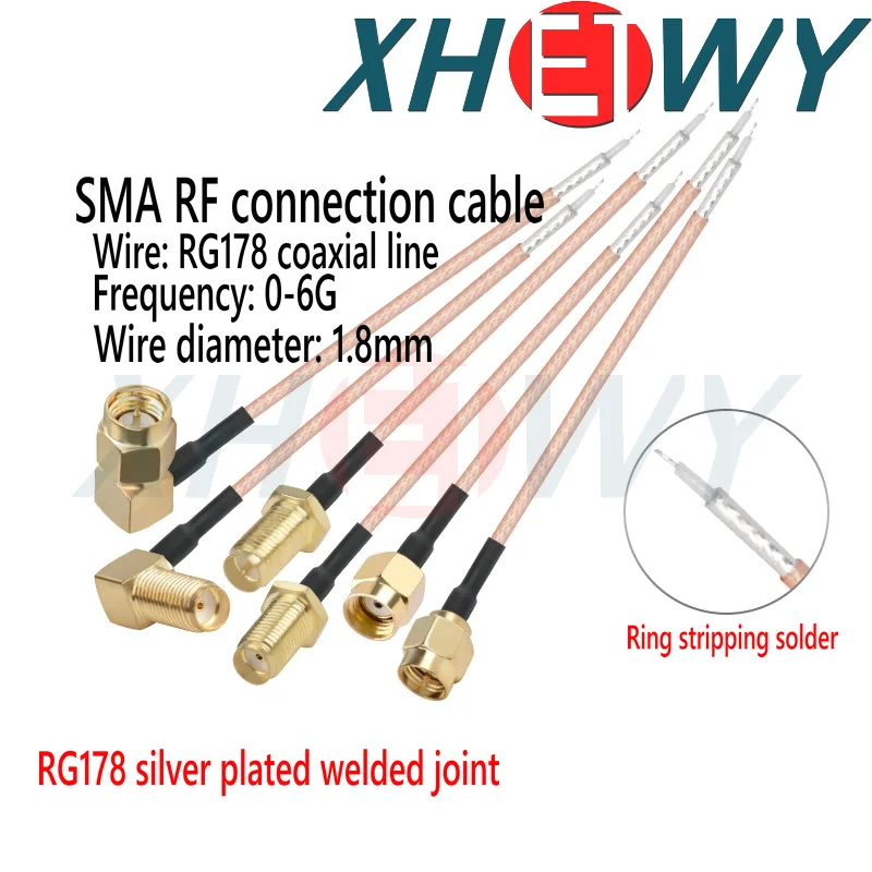SMA head silver plated soldering wire connection wire RG178 RF coaxial ...