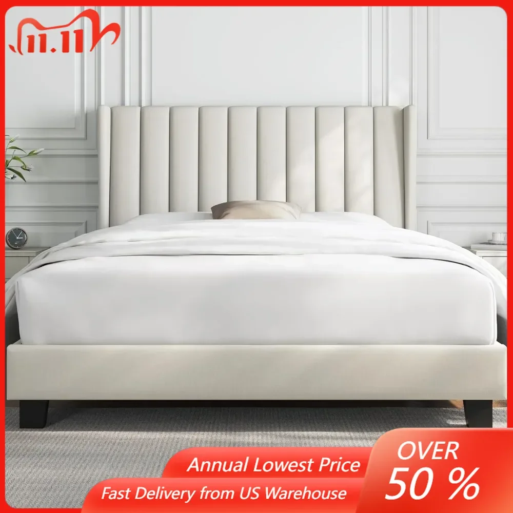 Full-Bed-Frame-Cushioned-Platform-Bed-Wing-Edge-Design-non-slip-No ...