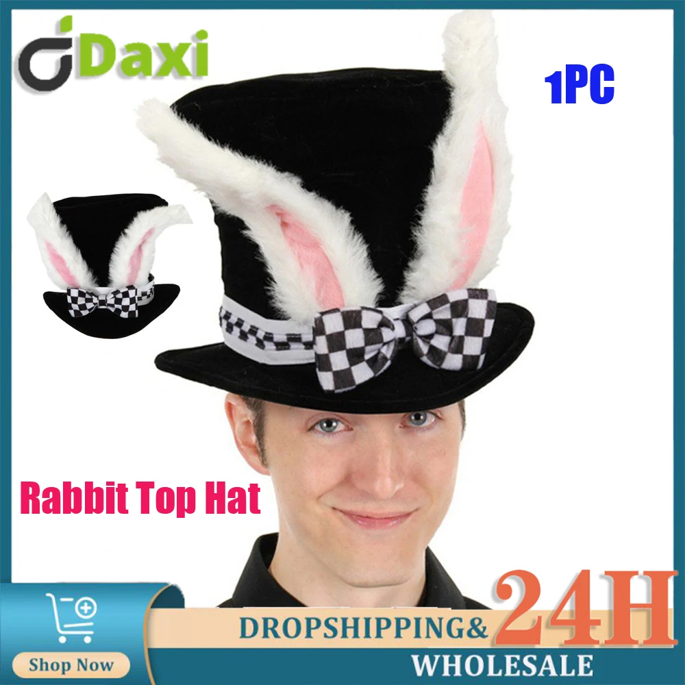 Easter-Day-White-Rabbit-Ears-Lattice-Bow-Magician-Hat-Rabbit-Top-Hat ...