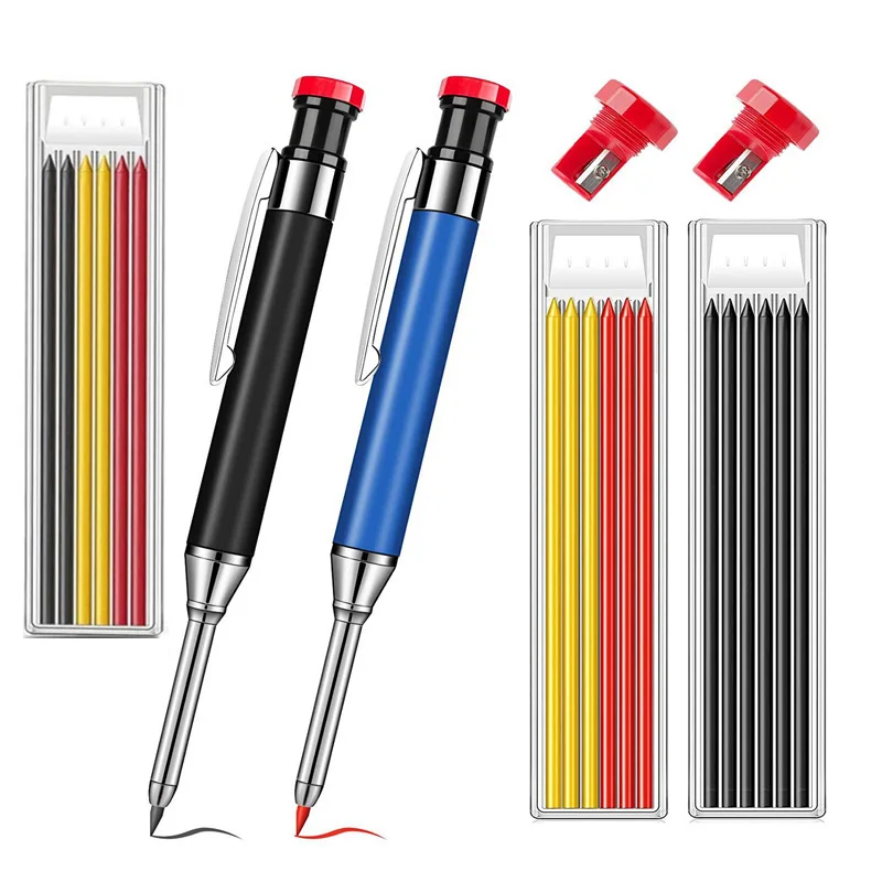 Metal Solid Carpenter Pencil Set For Deep Hole Marker With Refill Leads ...