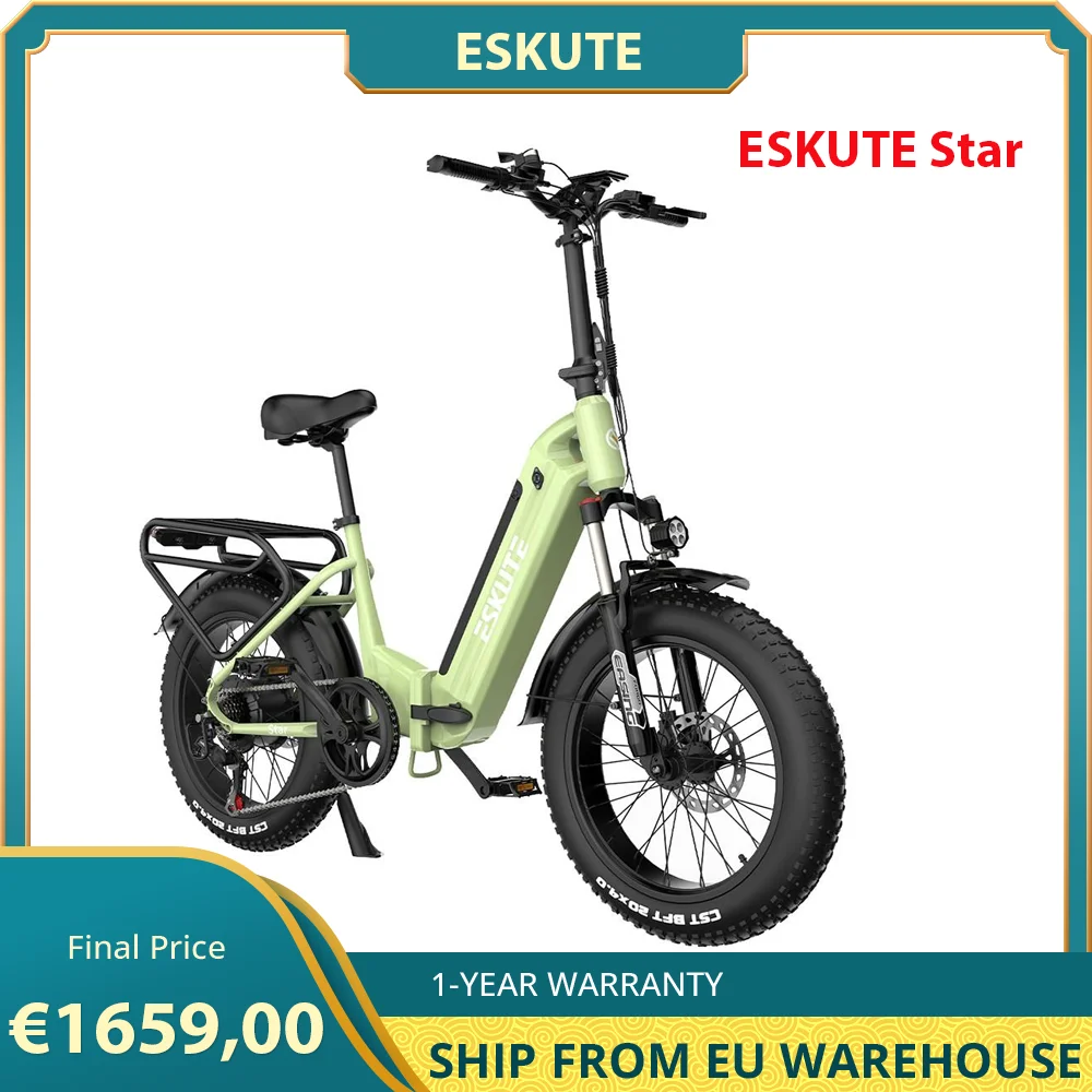 ESKUTE Star Folding Electric Bike 20*4.0'' Fat Tire 500W Motor 22mph ...