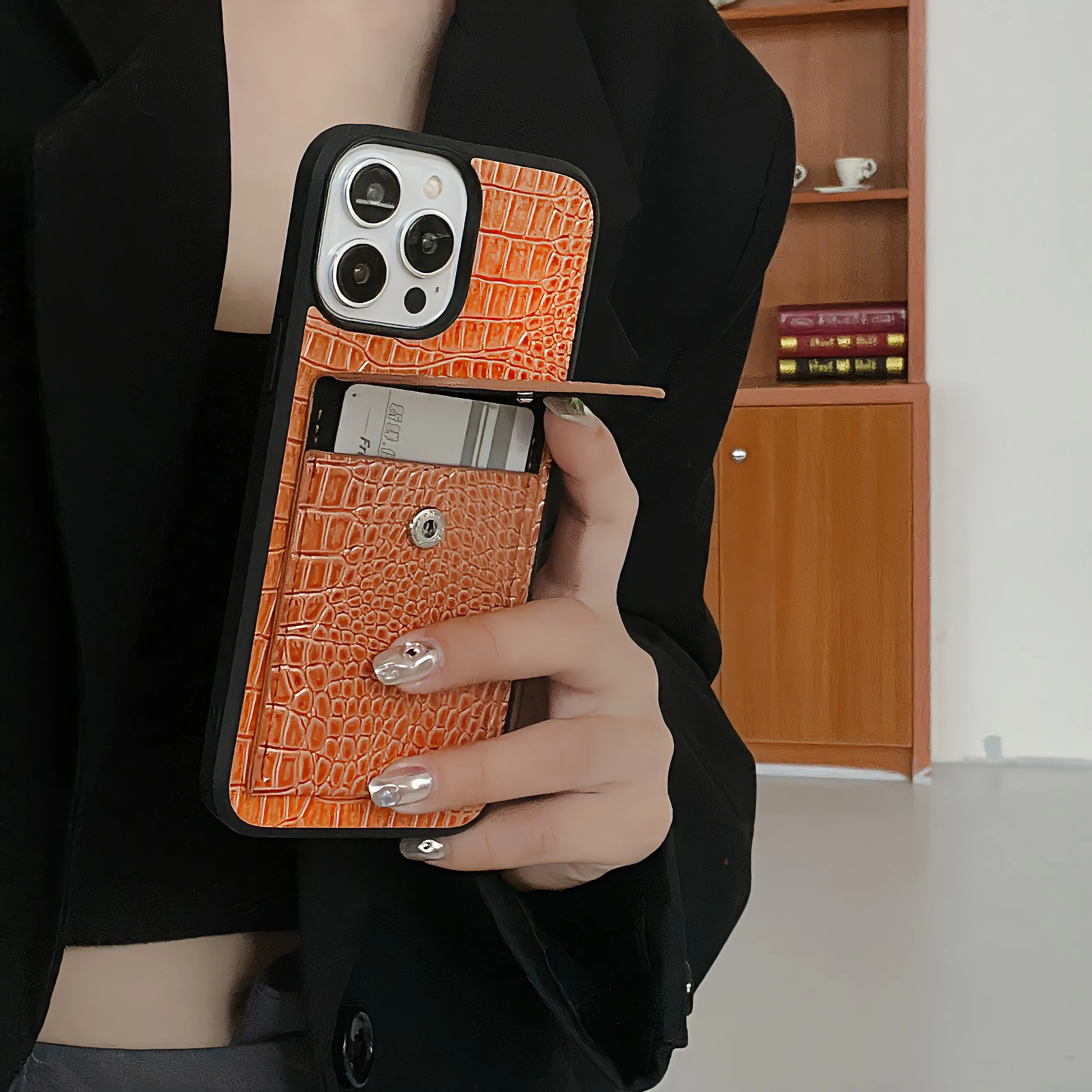 Crocodile-Texture-Pattern-Card-Bag-Phone-Case-For-iPhone-15-14-13-12-11 ...