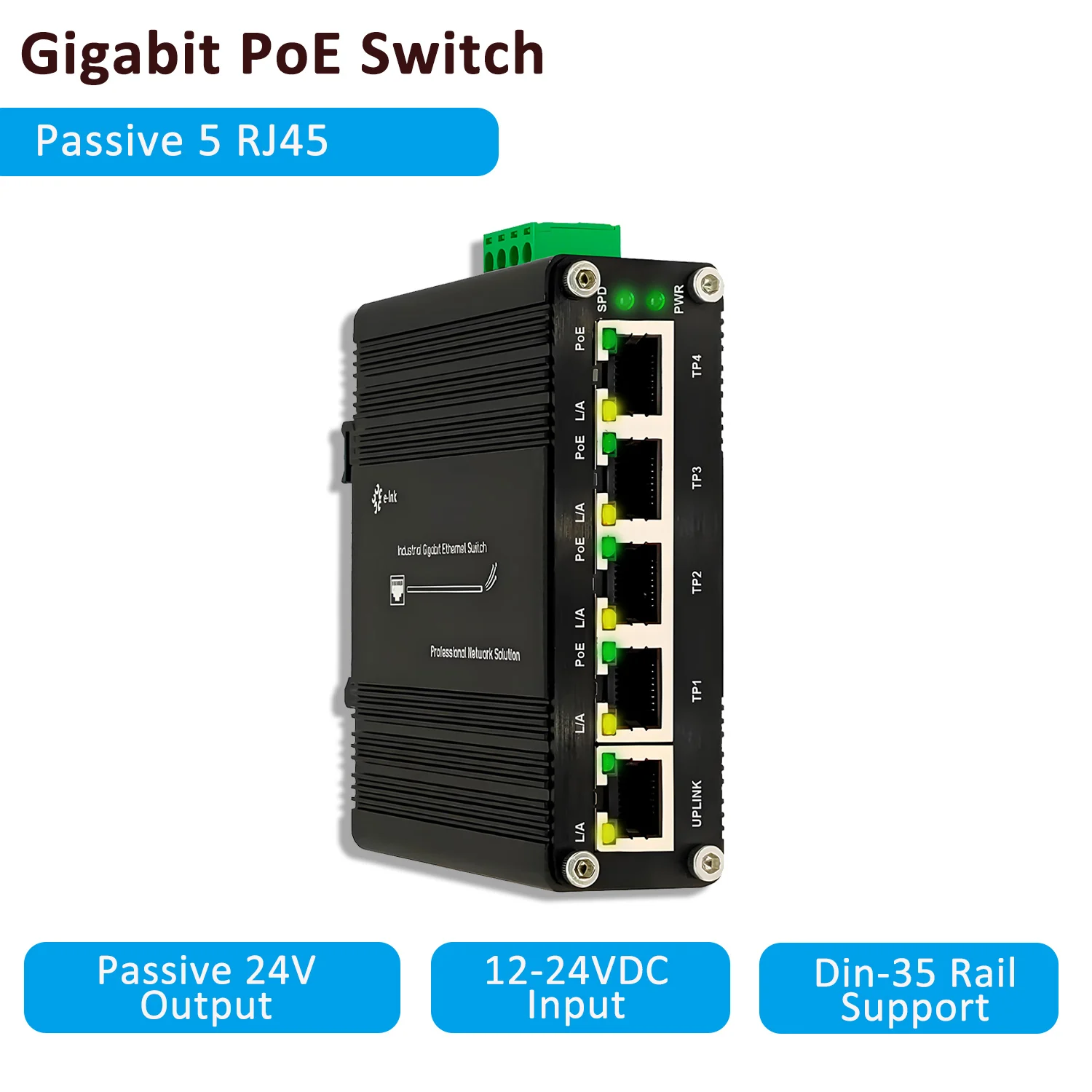 Industrial-Passive-24V-5-Ports-PoE-Switch-Gigabit-RJ45-with-Din-Rail ...