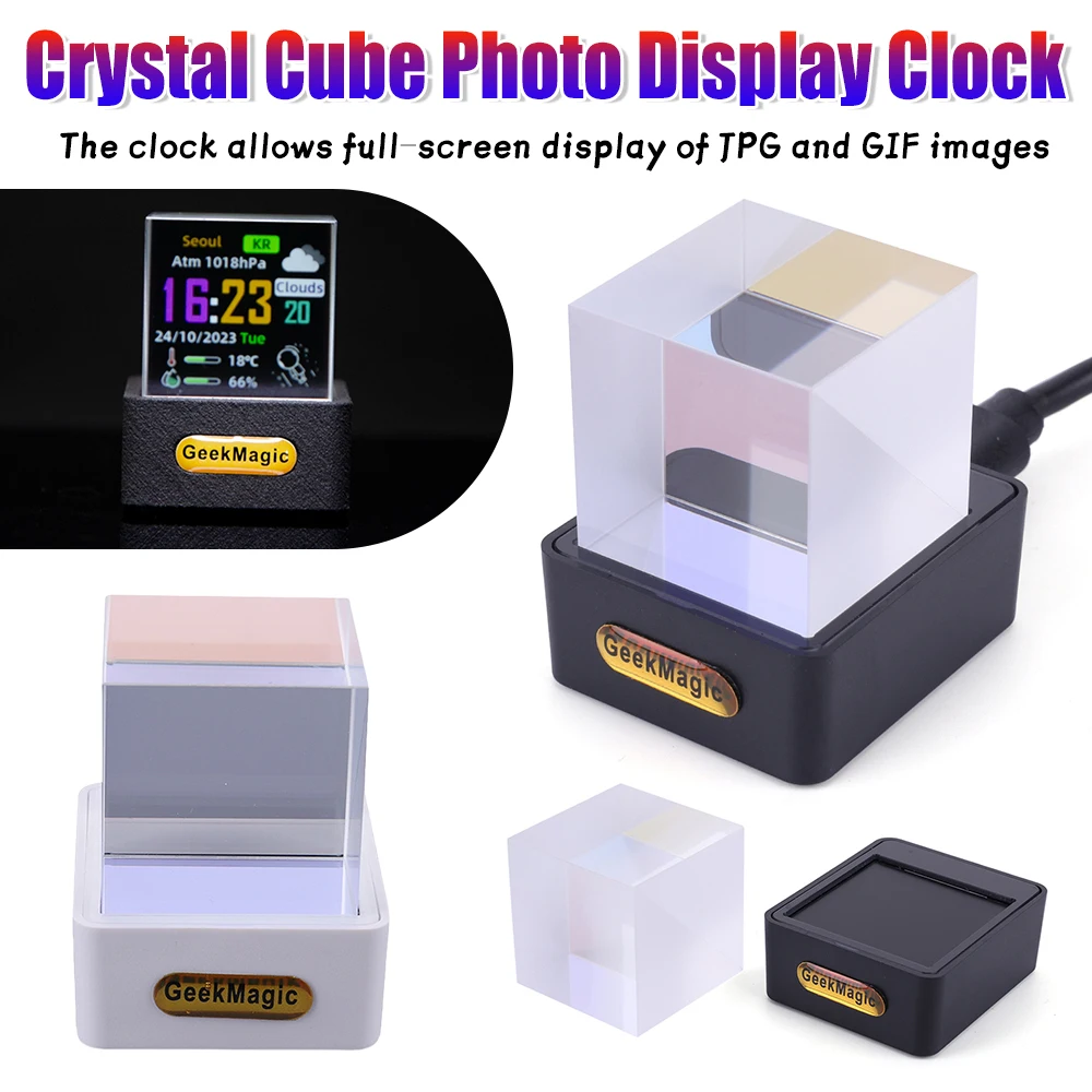 GeekMagic Crystal Cube-exhibición de fotos, estación meteorológica ...