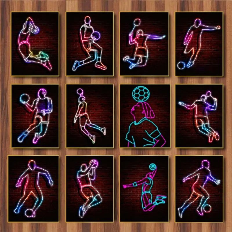 Neon-Light-Basketball-Football-Sport-Art-Posters-Abstract-Street-Prints ...
