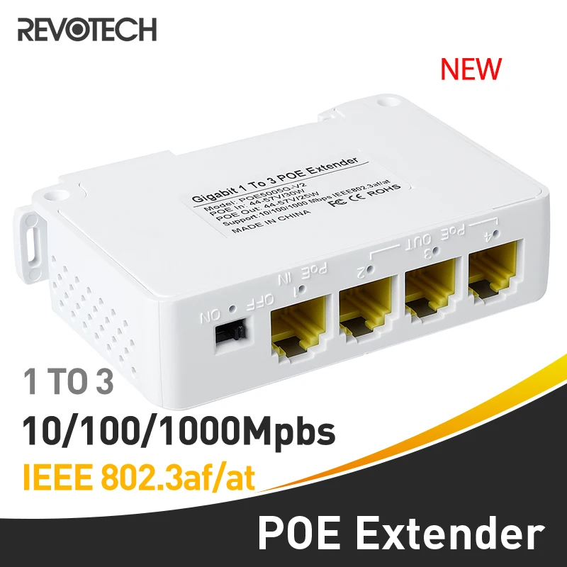 Revotech-3-Ports-Gigabit-1000Mbps-POE-Extender-IEEE802-3af-at-Repeater-Transmission-Outdoor-MAX ...