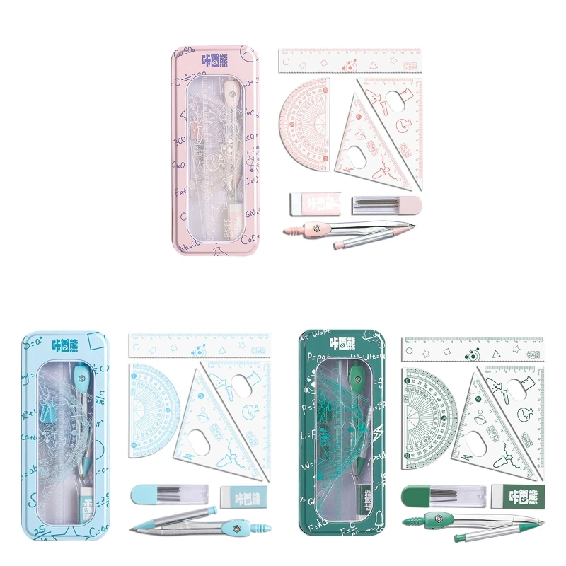 Ruler-Pencil-Set-Geometry-Protractor-Student-Drawing-School-Stationery ...