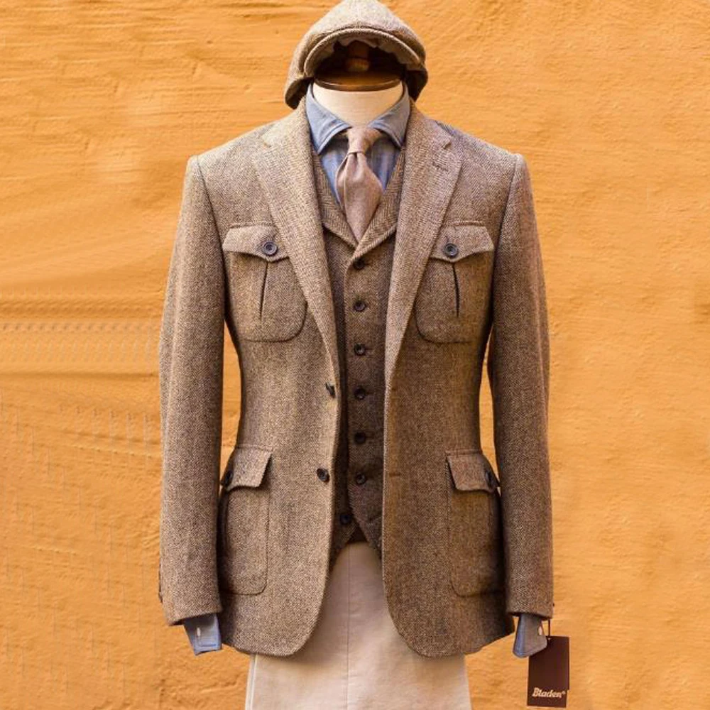 Men-s-Herringbone-Suit-Best-Wedding-Groom-Suit-Customizable-High ...