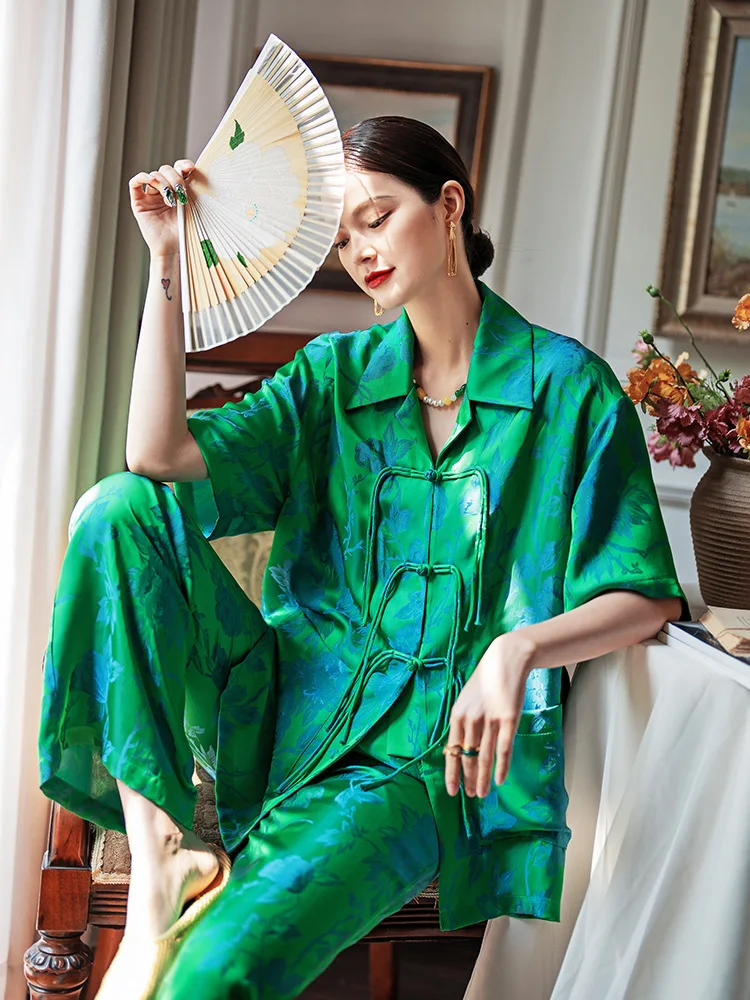 Pijama-de-jade-y-zafiro-de-estilo-chino-ropa-de-dormir-de-acetato-de ...