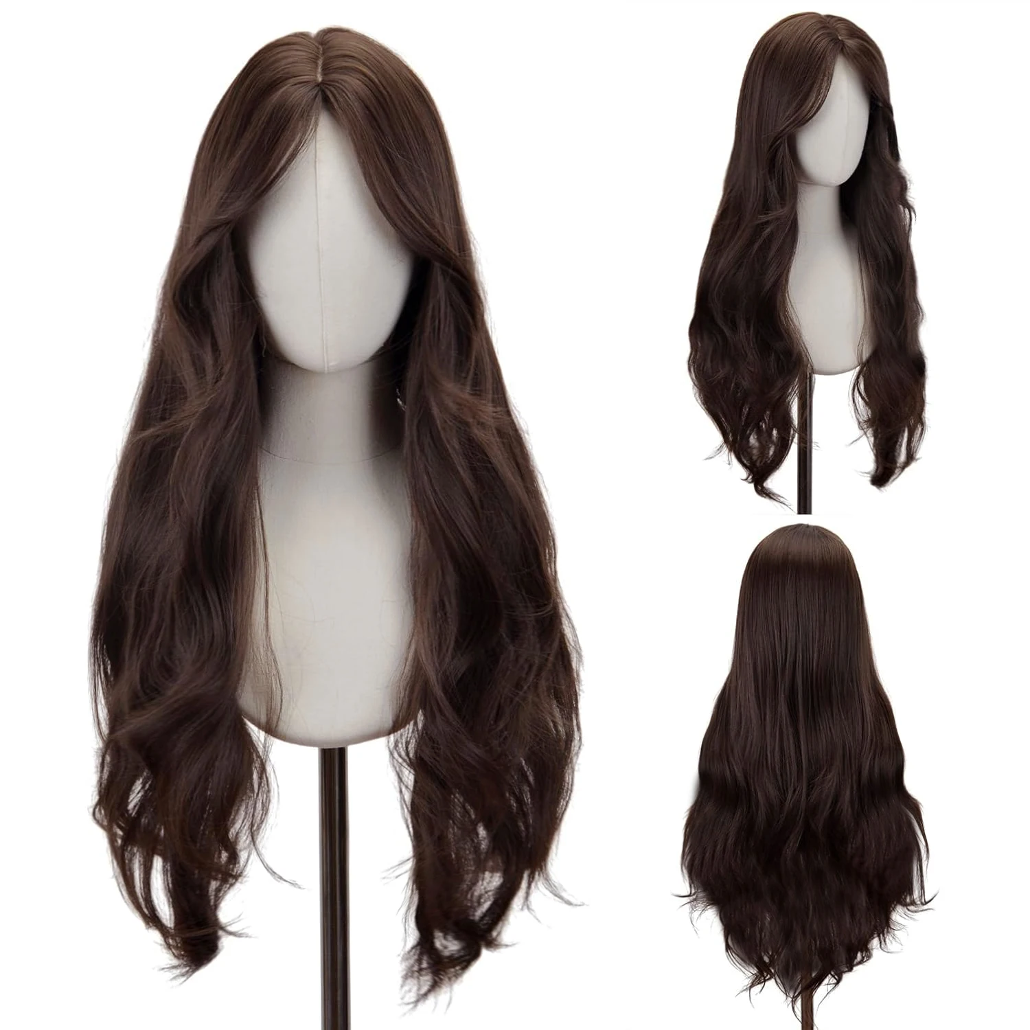 Synthetic Middle Part Wig without Bangs Dark Brown Daily Use Natural ...