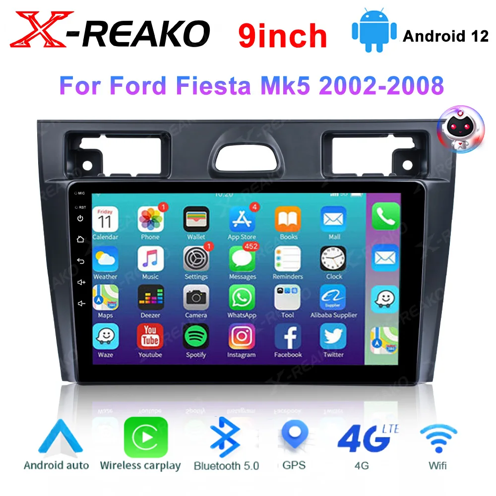 X REAKO Android12 9Inch Car Radio For Ford Fiesta MK5 2002 2008 ...
