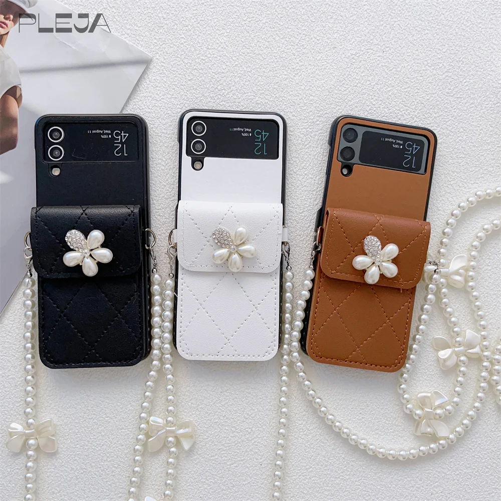 Bonita funda de teléfono con lazo de perla para Samsung Galaxy Z Flip 3 ...