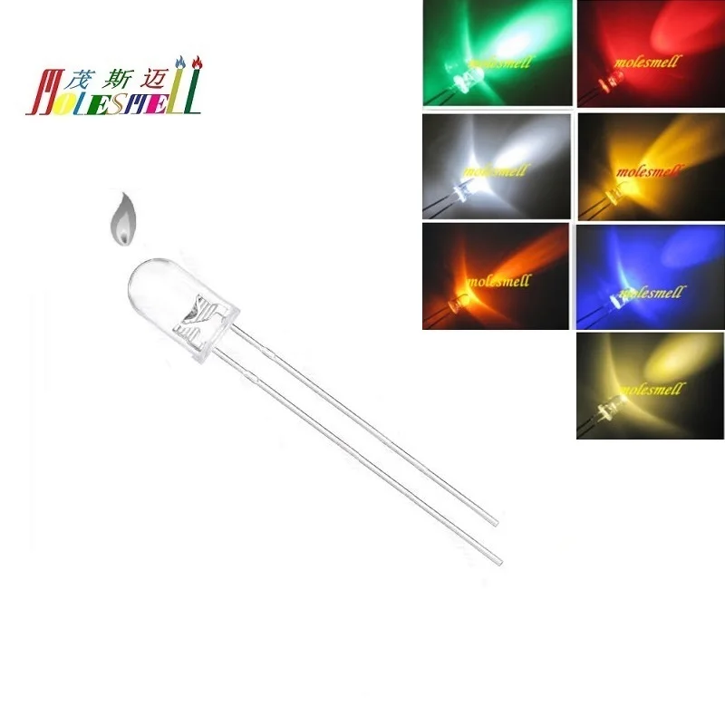 10pcs 5mm Flickering led Red Yellow Blue Green White Orange Warm white ...