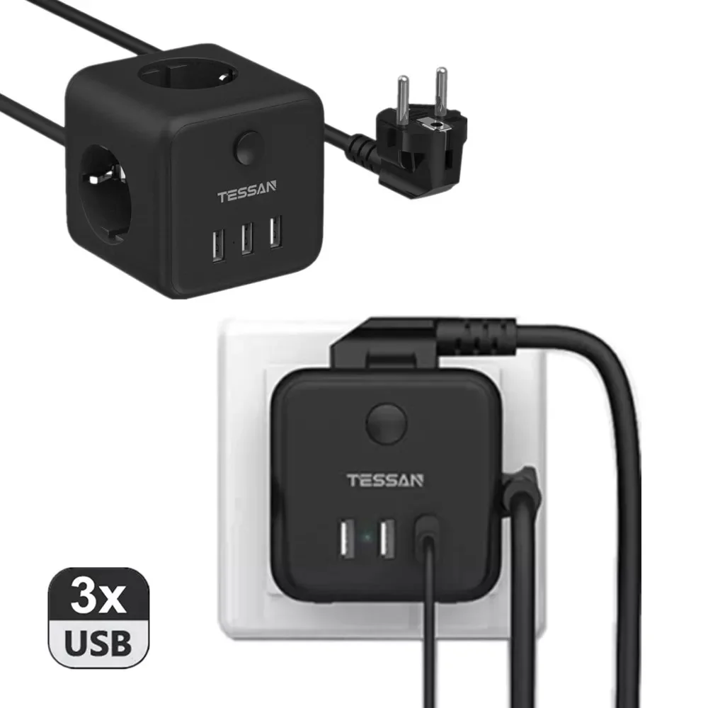 TESSAN-Powercube-Power-Strip-with-3-Outlets-3-USB-Ports-1-5M-Extension ...