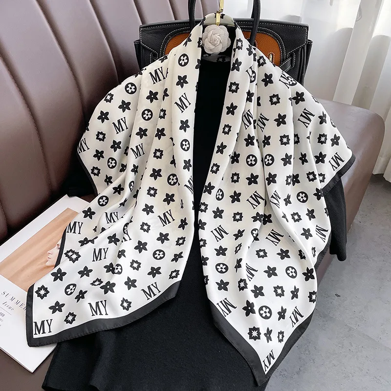 New-Women-s-Silk-Scarf-Korean-Style-Elegant-Flower-Letter-Printed ...