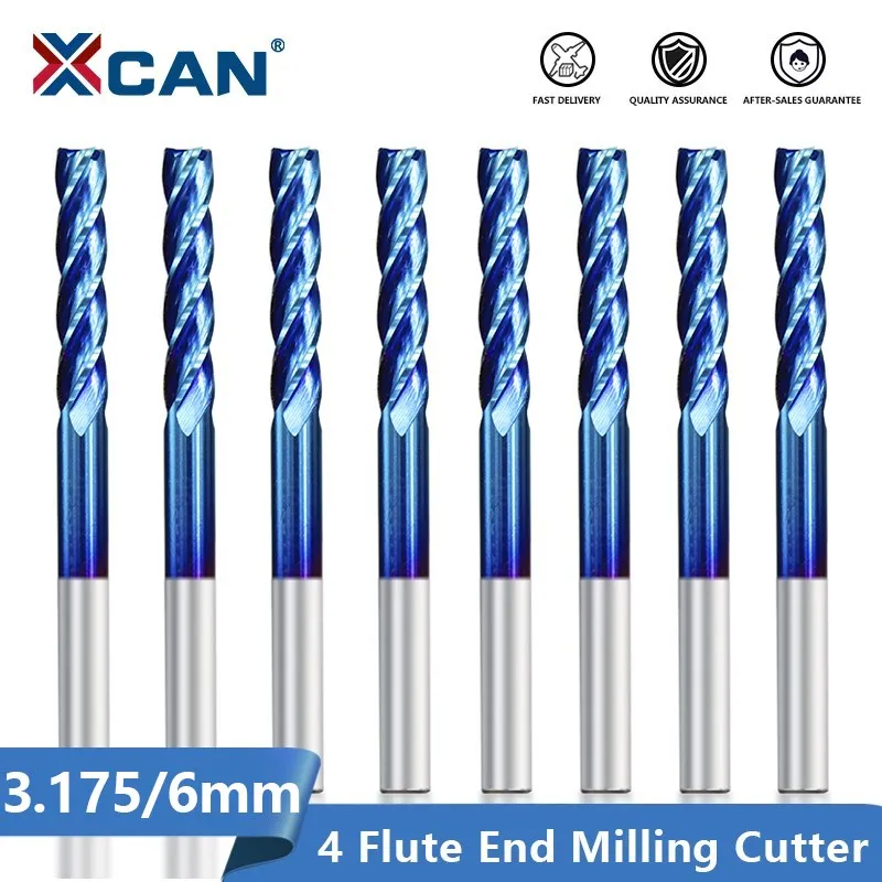 XCAN Carbide Milling Cutter 4 Flute CNC Router Bit 3.175-6mm Shank Flat ...