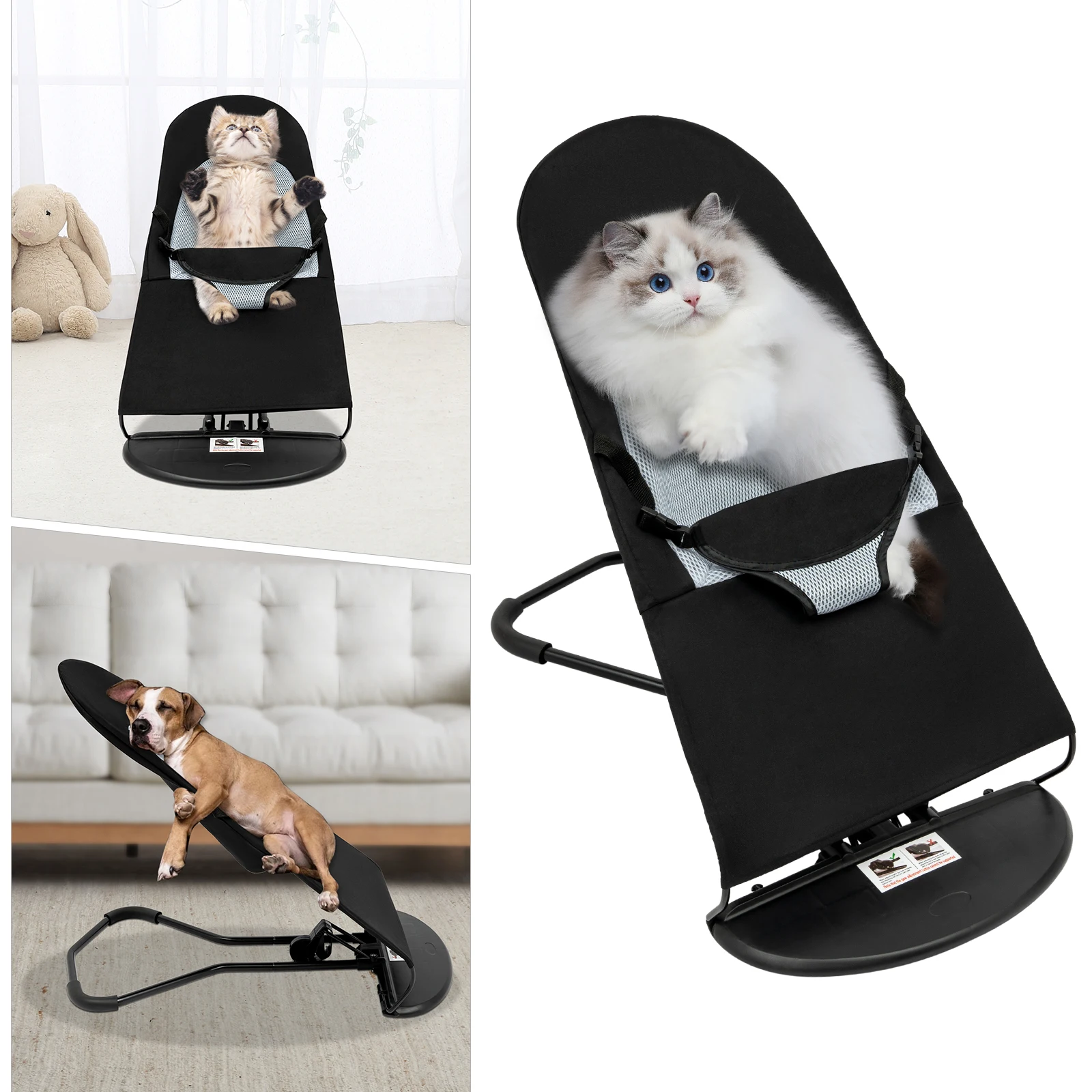 Foldable Pet Rocking Chair | 78x39cm Portable Cat & Dog Rocker Bed with ...