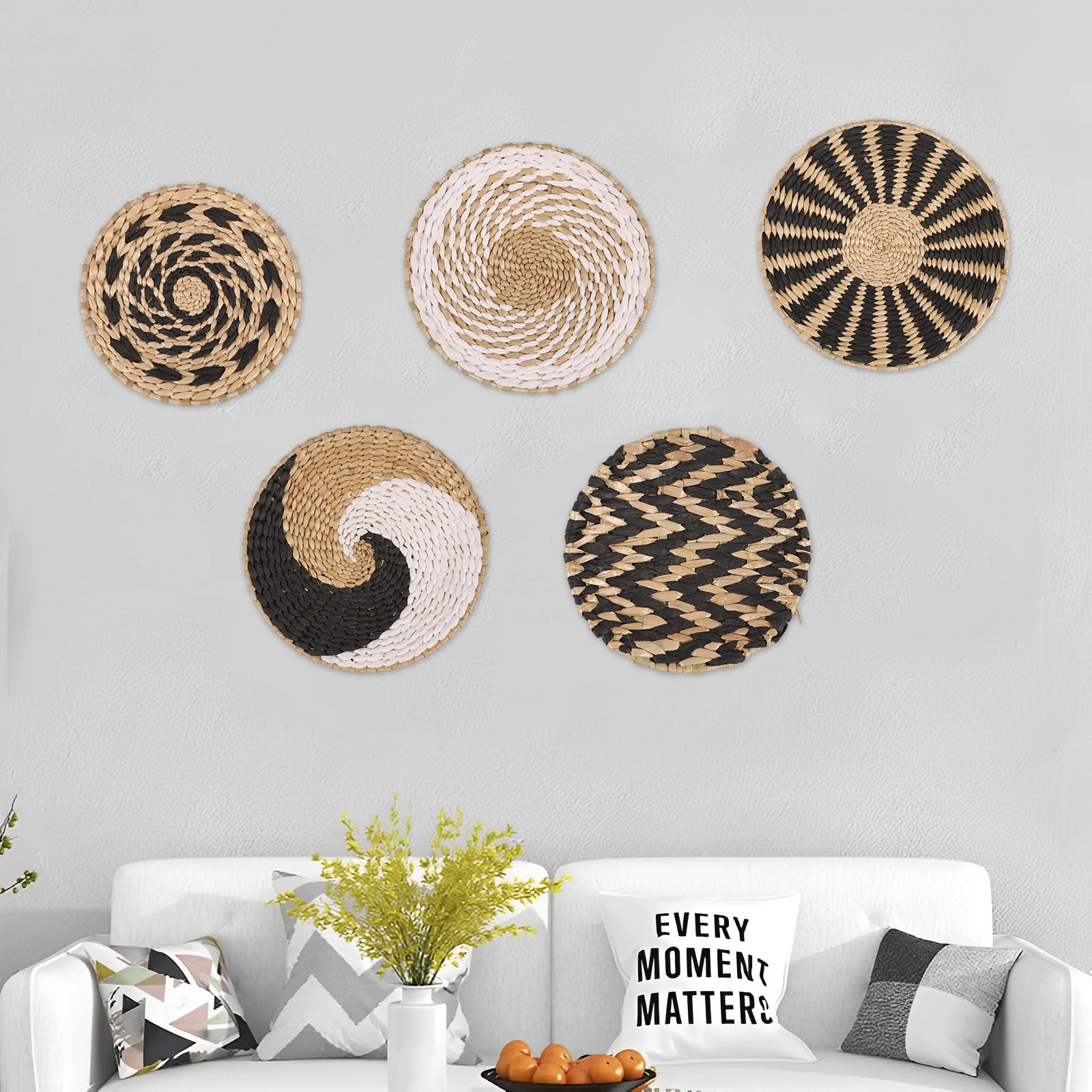 7-5pc-Hand-Woven-Wall-Decor-Boho-Rattan-Tray-Round-Mat-Wall-Decor ...