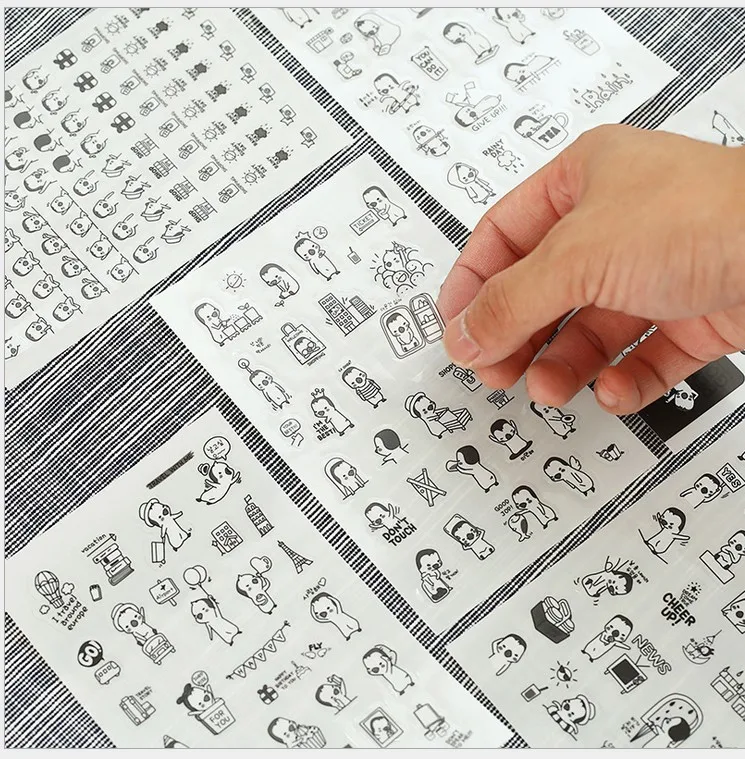 6sheets Dark Stickers Cartoon Black and White Cute Rabbit DIY Diary ...
