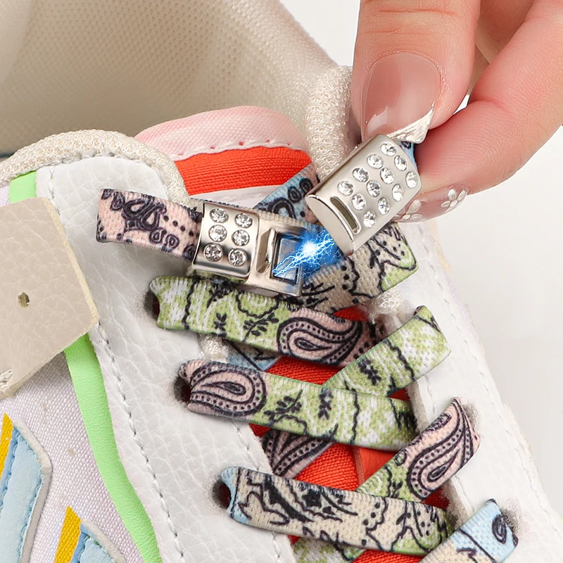 Diamond Magnetic Lock Shoelace Without ties Colorful Flower No tie ...