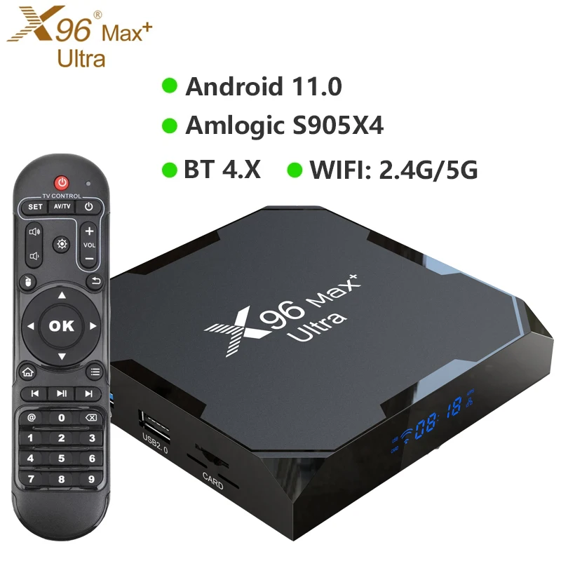 X96 Max + Ultra Amlogic S905X4 CAIXA de TV Android 11 4G 32GB 64GB AV1 8K 2.4/5G Dual Wifi BT ...