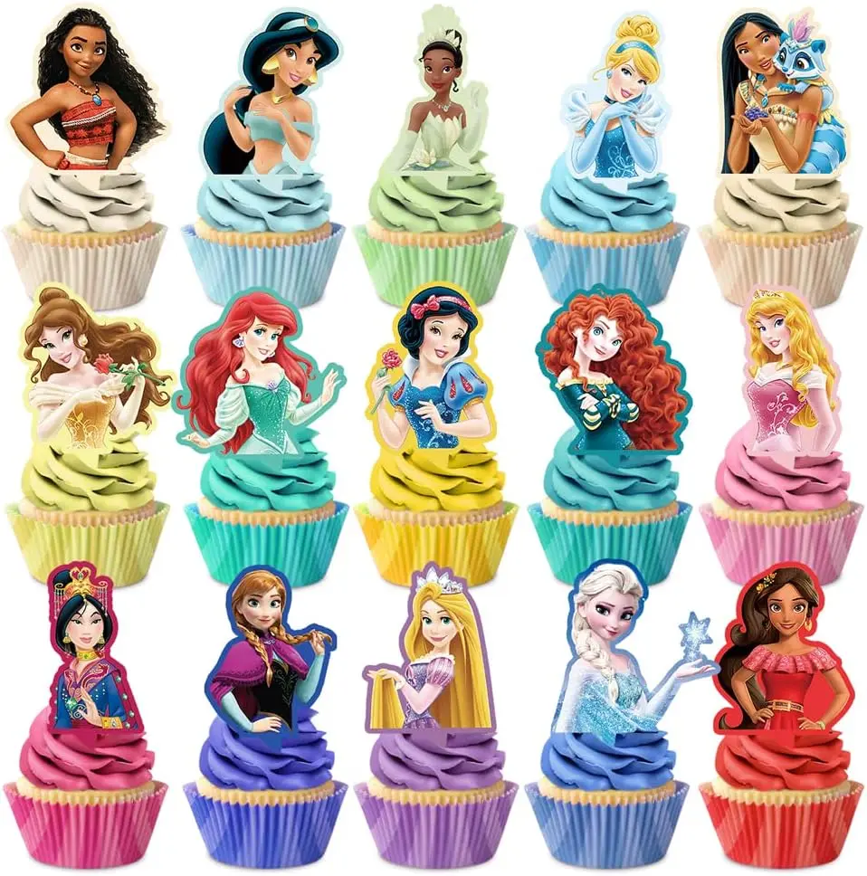 30Pcs-Princess-Cupcake-Toppers-Aurora-Anna-Elsa-Princess-Birthday-Cake ...