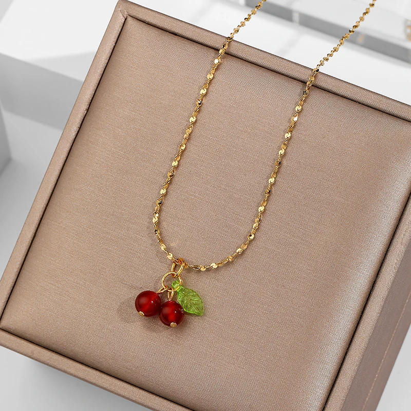 Lovely-cherry-fruit-necklace-stainless-steel-fashion-student-jewelry ...