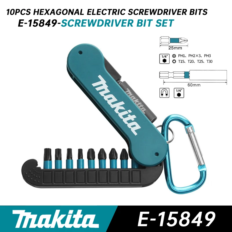 Makita E-15849 Screwdriver Bit Set Magnetic Sleeve PH1 PH2 PH3 T15 T20 ...
