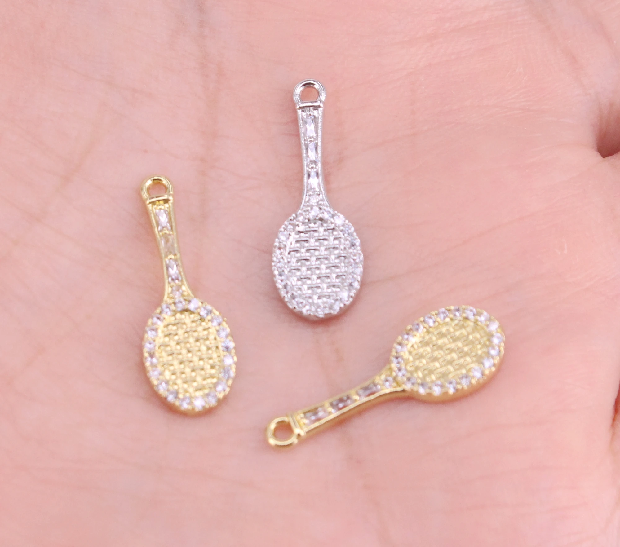HOT-10pcs-7x20mm-Tennis-racket-shape-Mixed-Plated-zircon-copper-Pendant ...