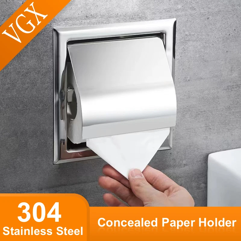 VGX Embedded Toilet Paper Holder Concealed Roll Tissue Box 304 ...