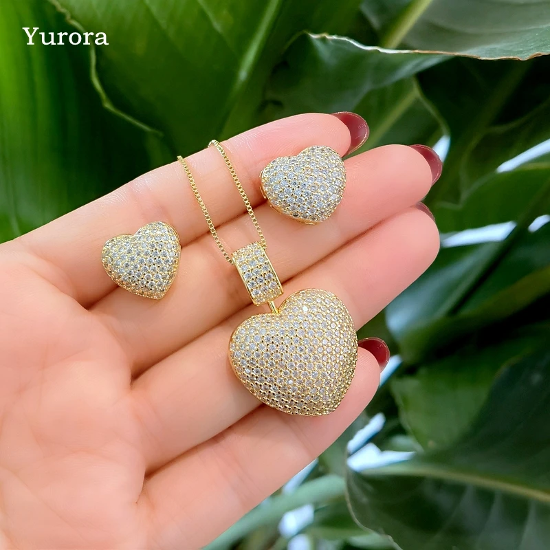Luxury-Heart-Shape-Jewelry-Sets-Cubic-Zirconia-Gold-Color-Pendant ...