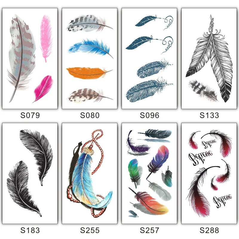 Waterproof Body Art Sticker Watercolor Feather Temporary Tattoo 3d ...