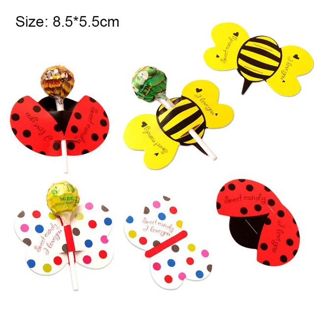 20/50PCS Insect Series Lollipop Package Card Ladybug Butterfly Bee ...